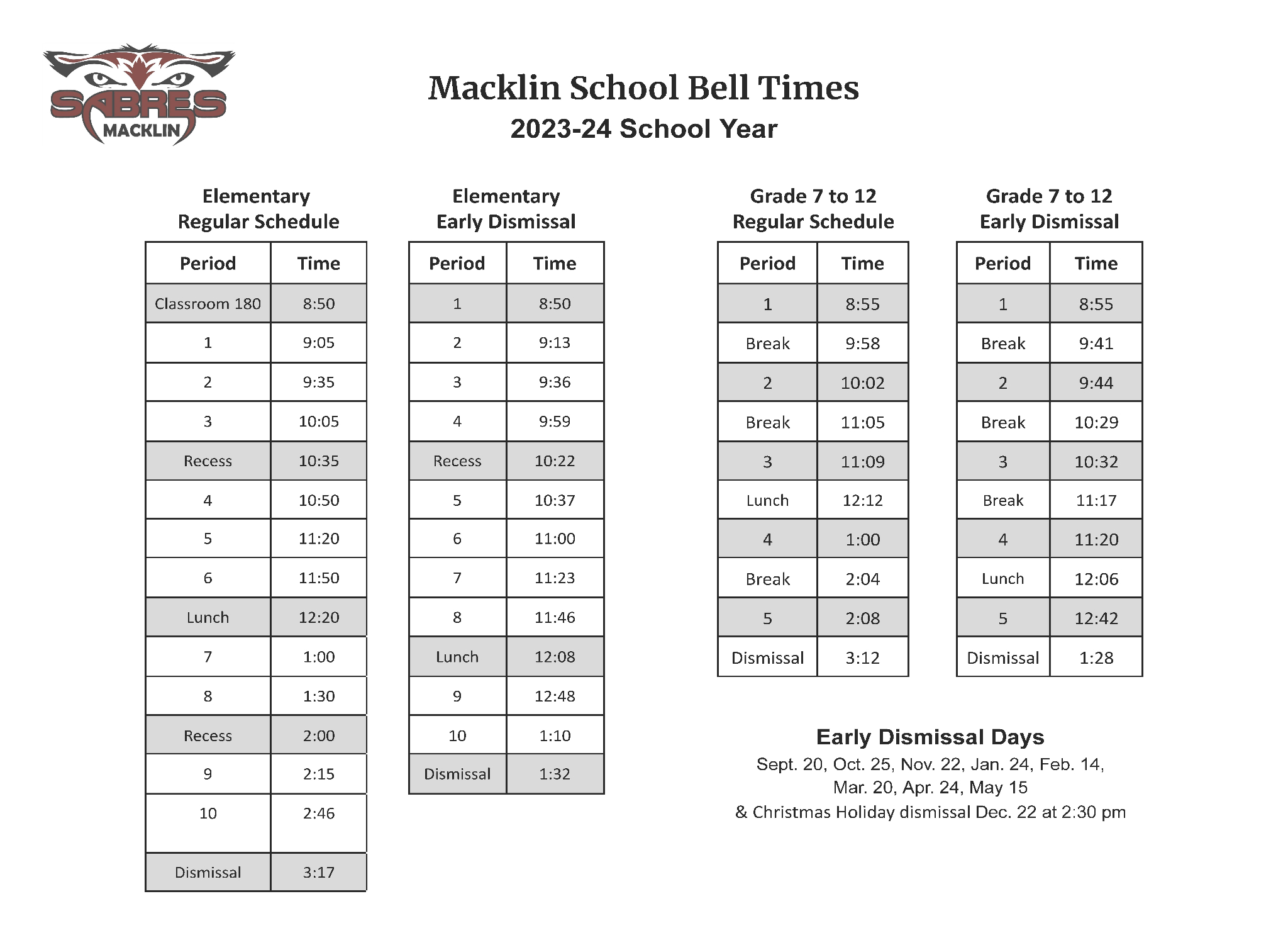 Macklin School Bell Schedule - Macklin School